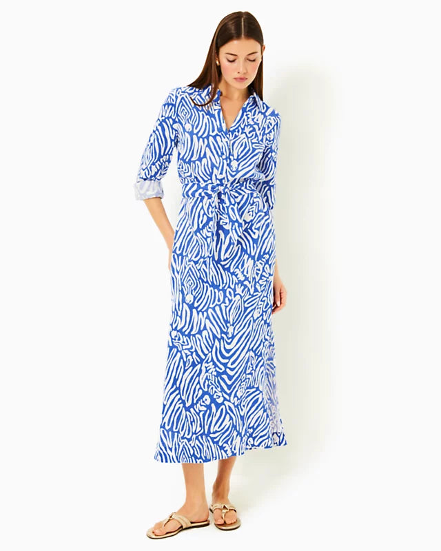 Lilly Pulitzer Millicent Linen Maxi Shirtdress Martinique Blue Zee Beb ...