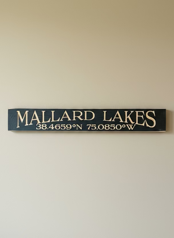 24" Town Coordinates Carved Wood Signs – Fenwick Float-ors
