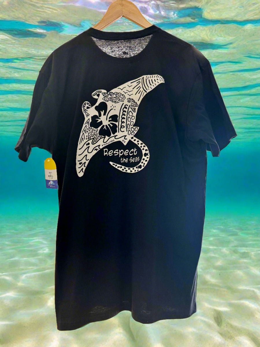 "Respect the Seas" Manta Ray Tee Shirt - Black – Fenwick Float-ors