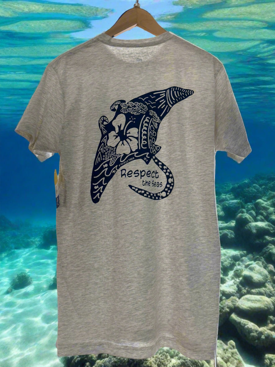 "Respect the Seas" Manta Ray Tee Shirt - Heather Gray – Fenwick Float-ors