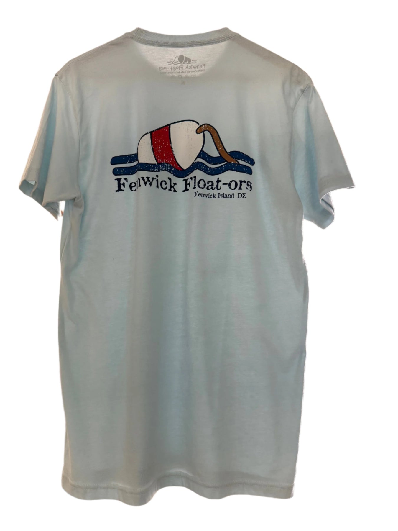 Distressed Logo in Color Fenwick Float-ors Tee Shirt - Light Blue