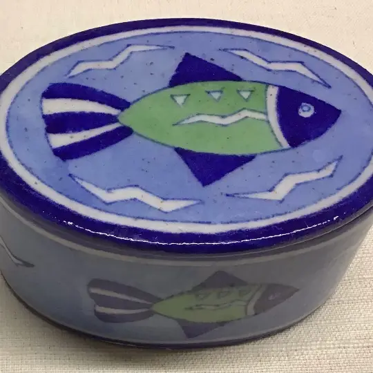 Fish On Blue Pottery Oval Box – Fenwick Float-ors