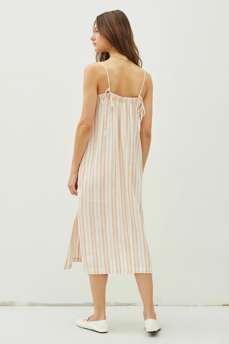 Sandstone Stripe Linen Blend Midi Dress – Fenwick Float-ors