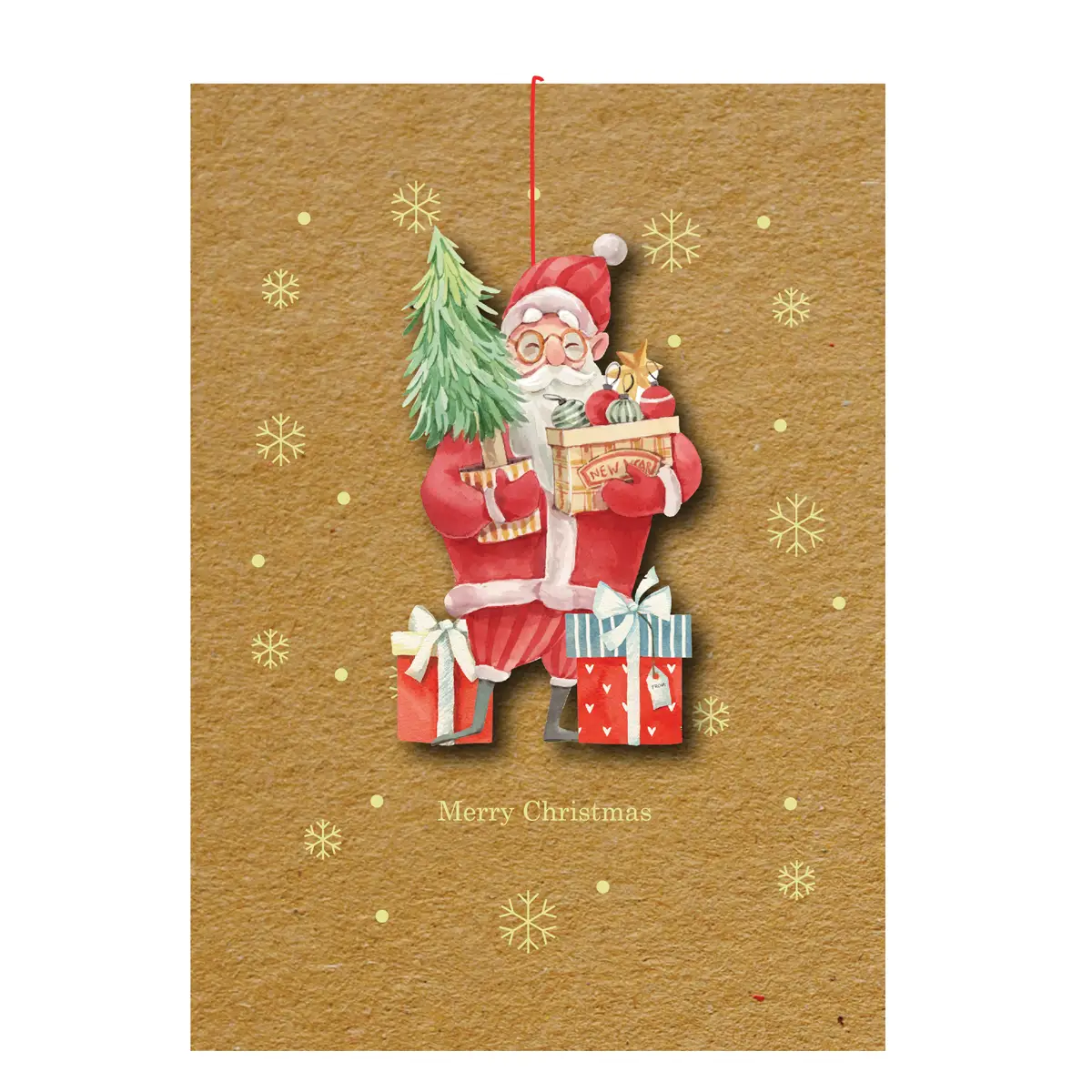 Santa Holding Tree Wooden Ornament Holiday Card – Fenwick Float-ors