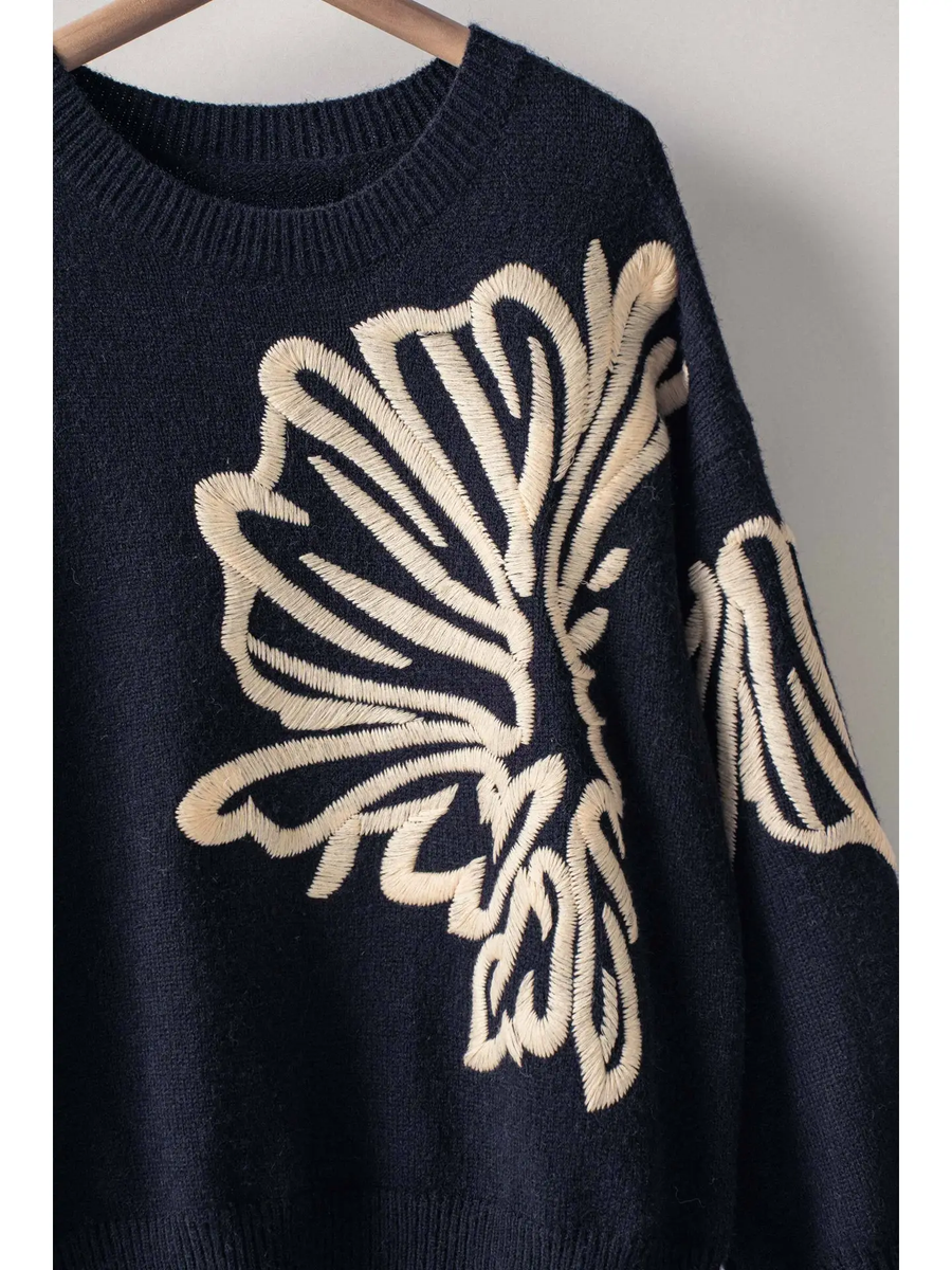 Black Floral Embroidered Oversized Knit Sweater – Fenwick Float-ors