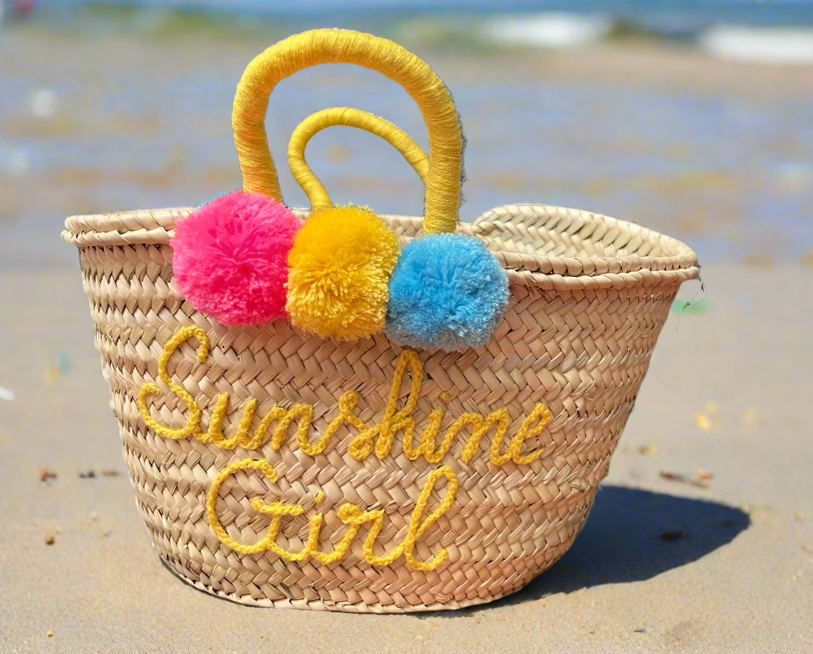 "Sunshine Girl" Hand Woven Straw Basket Bag with Pom-Poms – Fenwick ...