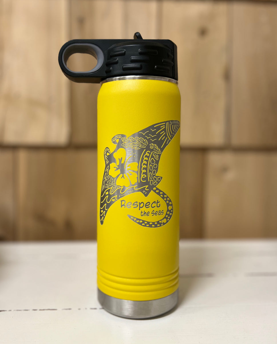 Yellow "Respect the Seas" 20 oz. Stainless Steel Water Bottle – Fenwick ...