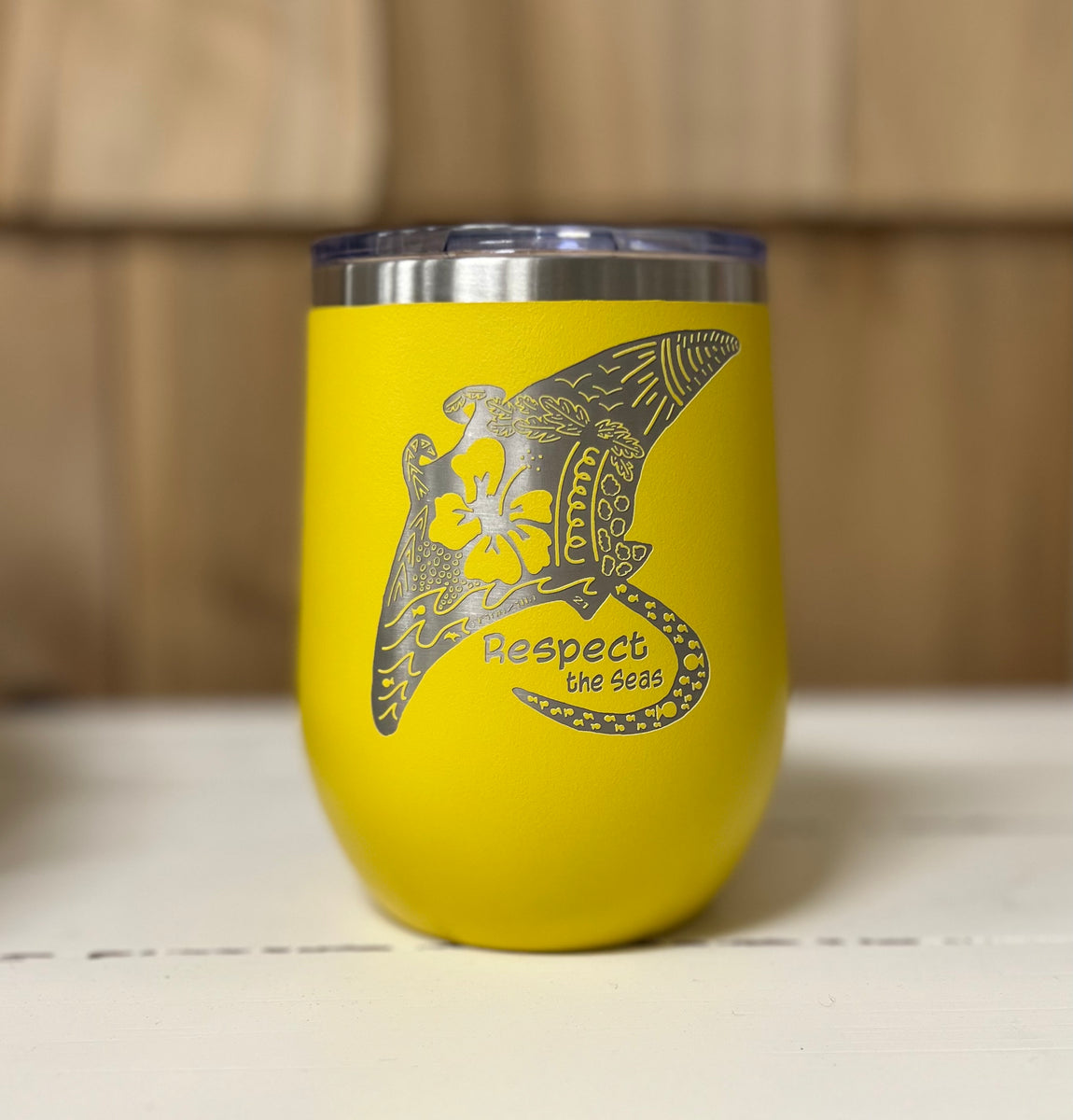 Yellow "Respect the Seas" 12 oz. Stainless Steel Wine Tumbler – Fenwick ...