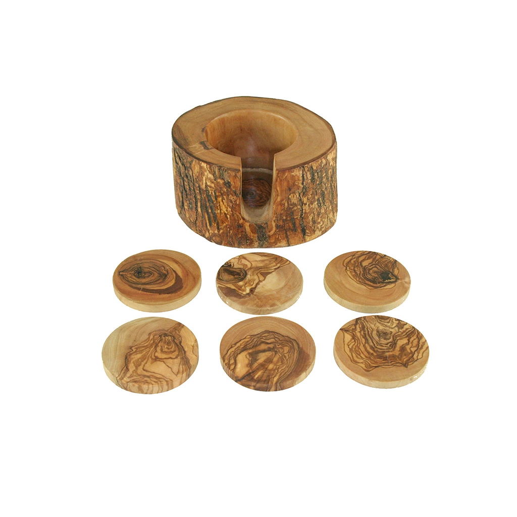 Olive Wood Coasters (6) in "Tree Trunk" Holder – Fenwick Float-ors